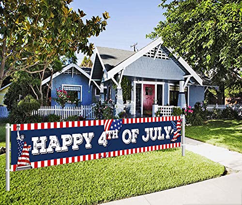 Large Happy 4th of July Banner, America Independence Day Banner, Memorial Day Decoration (9.8 x 1.6 ft)