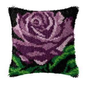 purple rose latch hook kits pillow crochet yarn rug pre-printed cushion diy needlework pillowcase hook and latch kit christmas home sofa decoration 43x43cm