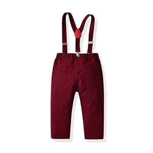 Technorox Toddler Boys Dress Clothes Set Bow Tie Flannel Plaid Shirts + Suspender Burgundy Pants Baby Gentleman Outfits Suit