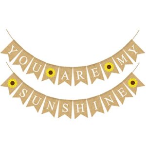 amosfun you are my sunshine banner sunflower burlap banner swallowtail linen bunting garland for baby shower kids birhday party wedding decoration