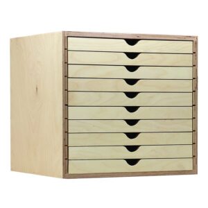 stamp-n-storage drawer cabinet with 10 single drawers – standard (does not fit ikea kallax shelving), natural wood color