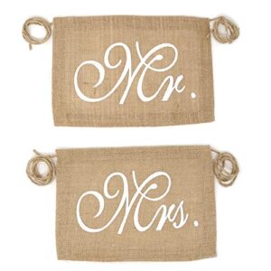 honbay mr and mrs chair burlap chair banner bride & groom chair signs garland for vintage rustic wedding decorations, engagement party supplies