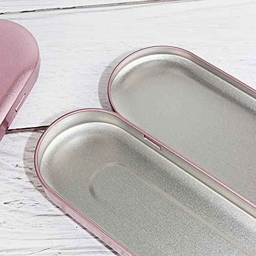 2 Pack Rose Gold Pen Case Simple Metal Pencil Case Mini Hinged Tin Box Makeup Brushes Organizers Nail Clipper Nipper Storage the Office School Containers (Rose Gold)