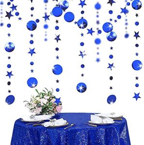 royal blue birthday party decorations star paper streamers circle garland for wedding baby shower graduation hanging ceiling wall window decorations hen party supplies (royal blue, 2 strings)