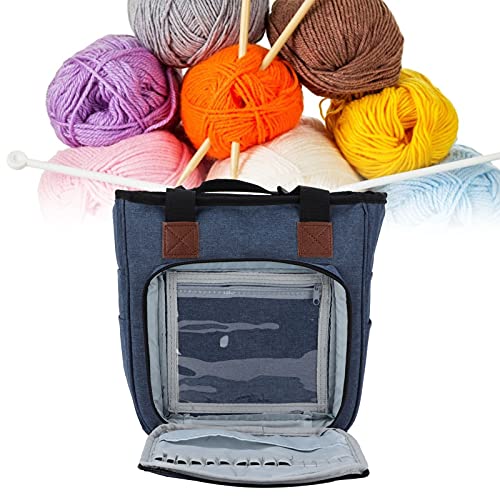 Knitting Organizer, Oxford Cloth Knitting Bag Portable Yarn Storage Tote Knitting Tote Bags for Professional Tailors for Household(Empty bag-denim blue)