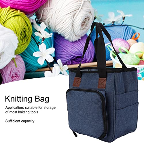 Knitting Organizer, Oxford Cloth Knitting Bag Portable Yarn Storage Tote Knitting Tote Bags for Professional Tailors for Household(Empty bag-denim blue)