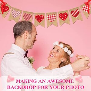 Valentine's Day Banners Valentine Burlap Banner Heart Burlap Banner Heart Banner Garland Valentines Day Decorations with Bows for Wedding Anniversary Birthday Party Decorations Supplies