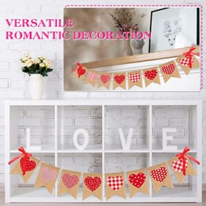 Valentine's Day Banners Valentine Burlap Banner Heart Burlap Banner Heart Banner Garland Valentines Day Decorations with Bows for Wedding Anniversary Birthday Party Decorations Supplies