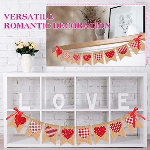 Valentine's Day Banners Valentine Burlap Banner Heart Burlap Banner Heart Banner Garland Valentines Day Decorations with Bows for Wedding Anniversary Birthday Party Decorations Supplies