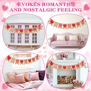 Valentine's Day Banners Valentine Burlap Banner Heart Burlap Banner Heart Banner Garland Valentines Day Decorations with Bows for Wedding Anniversary Birthday Party Decorations Supplies