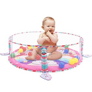 BATTOP Baby Play Mat Activity Gym,4-in-1 Play Gym with Ball Pit,Sensory Toys,Mirror,Head Rest,Cognitive Development Baby Activity Play Mat,Non Slip Tummy Time Mat for Newborns,Babies,Toddlers（Pink）