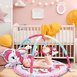 BATTOP Baby Play Mat Activity Gym,4-in-1 Play Gym with Ball Pit,Sensory Toys,Mirror,Head Rest,Cognitive Development Baby Activity Play Mat,Non Slip Tummy Time Mat for Newborns,Babies,Toddlers（Pink）