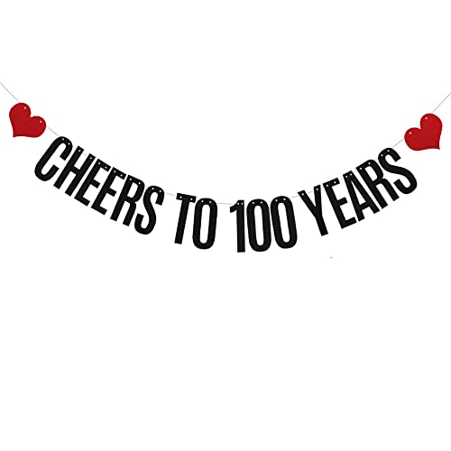 XIAOLUOLY Black Cheers to 100 Years Glitter Banner,Pre-Strung,100th Birthday / Wedding Anniversary Party Decorations Bunting Sign Backdrops,CHEERS TO 100 YEARS