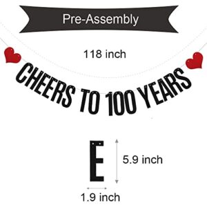 XIAOLUOLY Black Cheers to 100 Years Glitter Banner,Pre-Strung,100th Birthday / Wedding Anniversary Party Decorations Bunting Sign Backdrops,CHEERS TO 100 YEARS