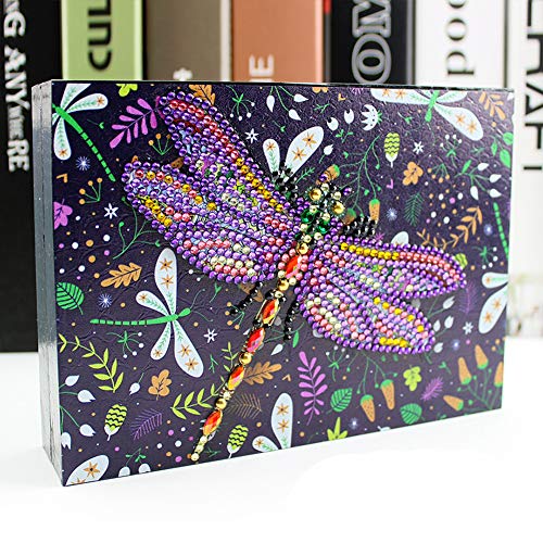 LUSandy DIY 5D Dragonfly Diamond Painting Jewelry Box Kits for Adults Kids, Special Shaped Crystal Rhinestone Diamond Art Jewelry Case Storage Organizer PU Leather Rings Necklace Bracelet Storage Box