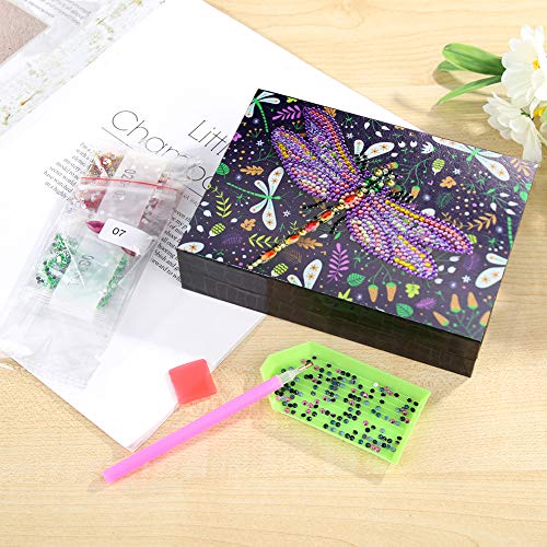 LUSandy DIY 5D Dragonfly Diamond Painting Jewelry Box Kits for Adults Kids, Special Shaped Crystal Rhinestone Diamond Art Jewelry Case Storage Organizer PU Leather Rings Necklace Bracelet Storage Box