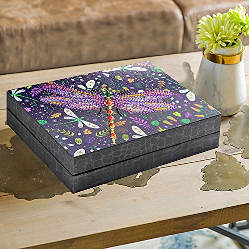 LUSandy DIY 5D Dragonfly Diamond Painting Jewelry Box Kits for Adults Kids, Special Shaped Crystal Rhinestone Diamond Art Jewelry Case Storage Organizer PU Leather Rings Necklace Bracelet Storage Box