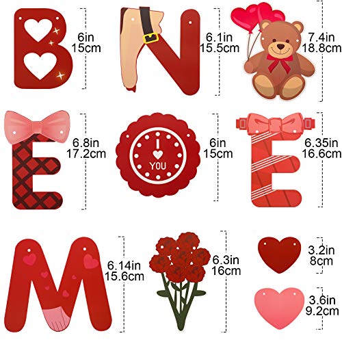 Be Mine Valentine Banner Red and Pink Heart Banner Valentine's Day Garland Party Decorations Heart Rose Bear Valentines Day Hanging Banner Hearts Garland for Wedding Party Home Valentines Decorations