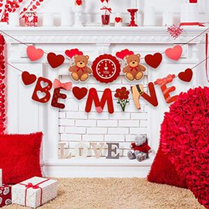 Be Mine Valentine Banner Red and Pink Heart Banner Valentine's Day Garland Party Decorations Heart Rose Bear Valentines Day Hanging Banner Hearts Garland for Wedding Party Home Valentines Decorations