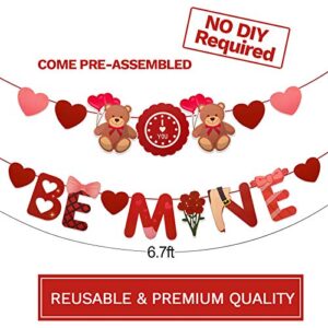 Be Mine Valentine Banner Red and Pink Heart Banner Valentine's Day Garland Party Decorations Heart Rose Bear Valentines Day Hanging Banner Hearts Garland for Wedding Party Home Valentines Decorations