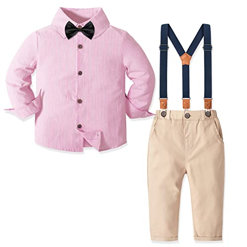 WEILAFEIR Toddler Boys Clothes Sets Baby Gentleman Outfit Dress Shirt with Bowtie and Pants Sets 4-Pieces Kids Formal Suits