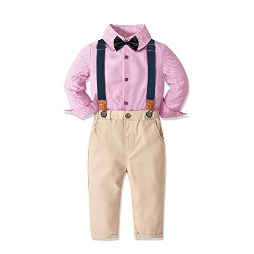 WEILAFEIR Toddler Boys Clothes Sets Baby Gentleman Outfit Dress Shirt with Bowtie and Pants Sets 4-Pieces Kids Formal Suits