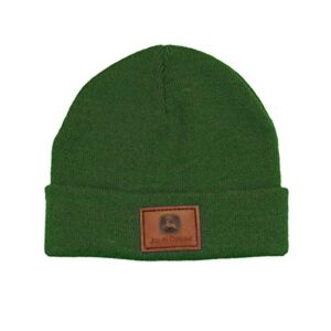 john deere knit toddler leather patch beanie-jd green-os