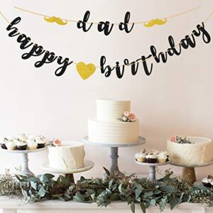 INNORU Glitter Happy Birthday Dad Banner for Father's Day Bunting - Dad's Birthday - Thannk You Party - Father Birthday Party Decorations Supplies Black Gold