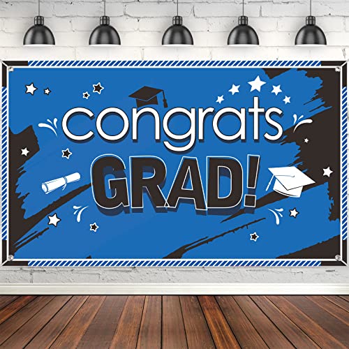 Graduation Banner 2022 Congrats Grad Banner for Graduation Party Supplies 2022, Large 70.87 x 43.31 Inch Graduation Decorations Fabric Graduation Backdrop(Blue)