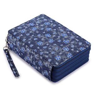 btsky colored pencil case- 200 slots pencil holder pen bag large capacity pencil organizer with handle strap handy colored pencil box with printing pattern blue flower