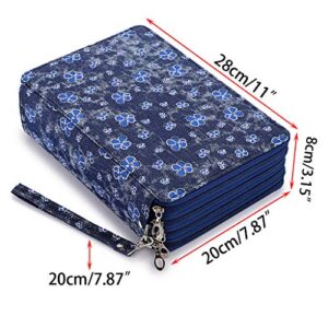 BTSKY Colored Pencil Case- 200 Slots Pencil Holder Pen Bag Large Capacity Pencil Organizer with Handle Strap Handy Colored Pencil Box with Printing Pattern Blue Flower