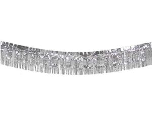 blukey 10 feet long roll silver foil fringe garland – pack of 1 | shiny metallic tassle banner | ideal for parade floats, bridal shower, wedding, birthday | wall hanging fringe garland banner