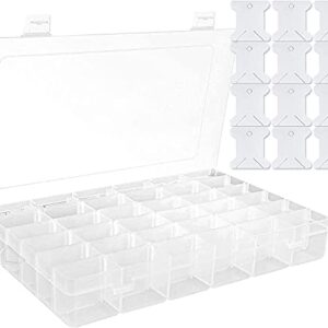 36 Grids Clear Plastic Organizer Box Storage Container Jewelry Box with Adjustable Dividers for Beads Art Crafts Jewelry Fishing Tackles with 12 Floss bobbins