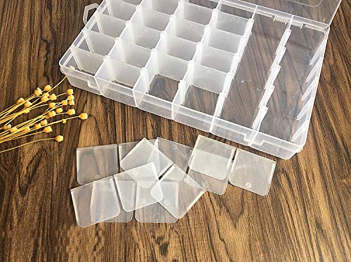 36 Grids Clear Plastic Organizer Box Storage Container Jewelry Box with Adjustable Dividers for Beads Art Crafts Jewelry Fishing Tackles with 12 Floss bobbins