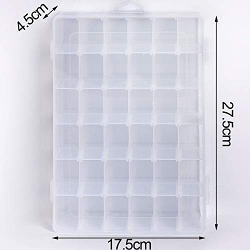 36 Grids Clear Plastic Organizer Box Storage Container Jewelry Box with Adjustable Dividers for Beads Art Crafts Jewelry Fishing Tackles with 12 Floss bobbins