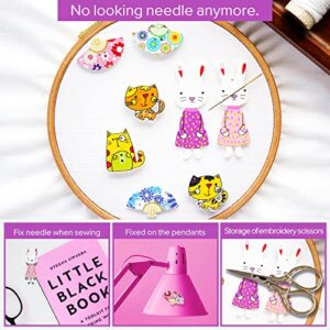 8pcs Needle Minder for Cross Stitch,Sewing Magnetic Needle Keeper,Cute Cat&Rabbit Cartoon Pin,Needle Holder for Embroidery,Needlework Storage Accessory, Gift for Cross Stitch Lover（3-Needle）