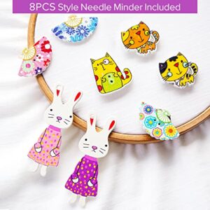 8pcs Needle Minder for Cross Stitch,Sewing Magnetic Needle Keeper,Cute Cat&Rabbit Cartoon Pin,Needle Holder for Embroidery,Needlework Storage Accessory, Gift for Cross Stitch Lover（3-Needle）