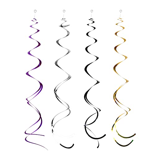 Autupy Black and Gold Party Swirl Decorations Purple Party Swirl Decorations Ceiling Decoration for Birthday Graduation Holiday Celebration Supplies,Pack of 24