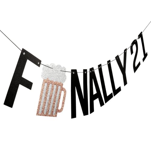 Party101 Finally 21 Banner - 21st Birthday Decorations for Her - Black & Rose Gold Glitter 21 Birthday Decorations for Her- Happy 21st Birthday Decorations for Women - 21st Birthday Banner