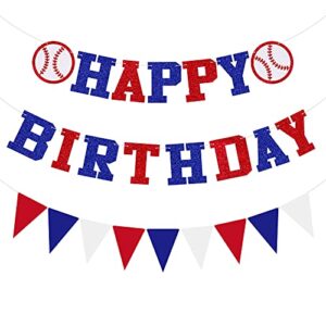 baseball birthday banner – baseball happy birthday banner and felt pennants for sports/baseball theme birthday party decorations (pre-strung)