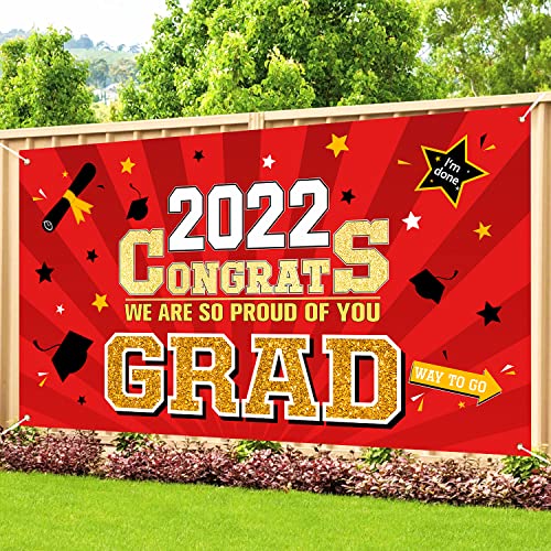 Graduation Party Decorations 2022 Red - Large 78” x 45” Congrats Graduation Banner Party Supplies - Class of 2022 Graduation Decorations for Any Schools or Gradesr Indoor/Outdoor Home Door Décor