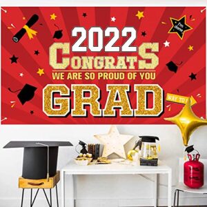 Graduation Party Decorations 2022 Red - Large 78” x 45” Congrats Graduation Banner Party Supplies - Class of 2022 Graduation Decorations for Any Schools or Gradesr Indoor/Outdoor Home Door Décor