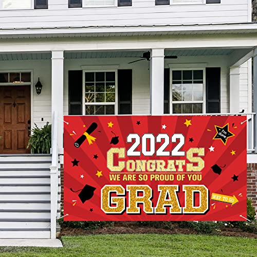 Graduation Party Decorations 2022 Red - Large 78” x 45” Congrats Graduation Banner Party Supplies - Class of 2022 Graduation Decorations for Any Schools or Gradesr Indoor/Outdoor Home Door Décor