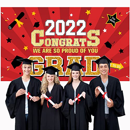 Graduation Party Decorations 2022 Red - Large 78” x 45” Congrats Graduation Banner Party Supplies - Class of 2022 Graduation Decorations for Any Schools or Gradesr Indoor/Outdoor Home Door Décor