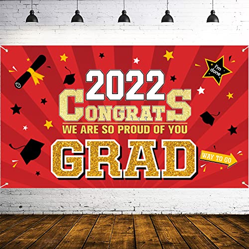 Graduation Party Decorations 2022 Red - Large 78” x 45” Congrats Graduation Banner Party Supplies - Class of 2022 Graduation Decorations for Any Schools or Gradesr Indoor/Outdoor Home Door Décor