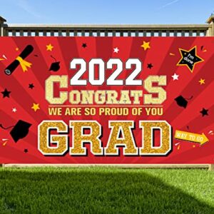 Graduation Party Decorations 2022 Red - Large 78” x 45” Congrats Graduation Banner Party Supplies - Class of 2022 Graduation Decorations for Any Schools or Gradesr Indoor/Outdoor Home Door Décor