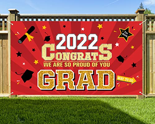 Graduation Party Decorations 2022 Red - Large 78” x 45” Congrats Graduation Banner Party Supplies - Class of 2022 Graduation Decorations for Any Schools or Gradesr Indoor/Outdoor Home Door Décor