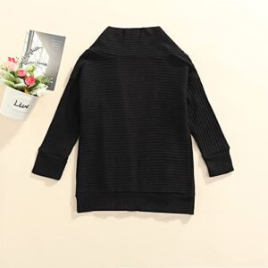 Lamuusaa Toddler Kid Baby Girls Knitted Cardigan Sweater Long Sleeve Knitted Open Front Coats Jacket Solid Outwear Knitwear (Long-Black, 2-3T)