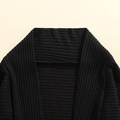 Lamuusaa Toddler Kid Baby Girls Knitted Cardigan Sweater Long Sleeve Knitted Open Front Coats Jacket Solid Outwear Knitwear (Long-Black, 2-3T)