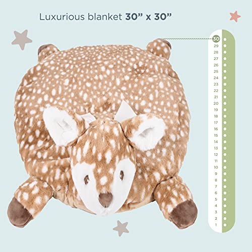 Bearington Lil’ Willow Tummy Time Blanket: 30” x 30” Plush Fawn Play Mat for Infants, Ultra-Soft with Velour Lining and Cozy Fabric, Ideal for Crawling, Machine Washable, Great Gift for Baby Showers